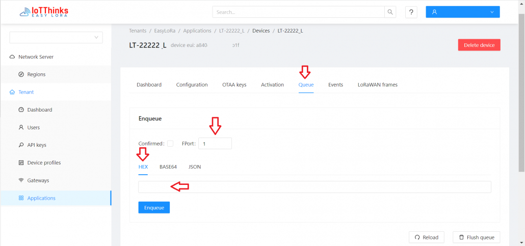 Send a downlink command from Easy LoRaWAN Cloud to a node - IoTThinks.com