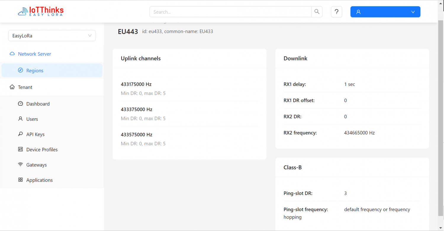 Easy LoRaWAN Cloud supports frequency plan EU433 - IoTThinks.com