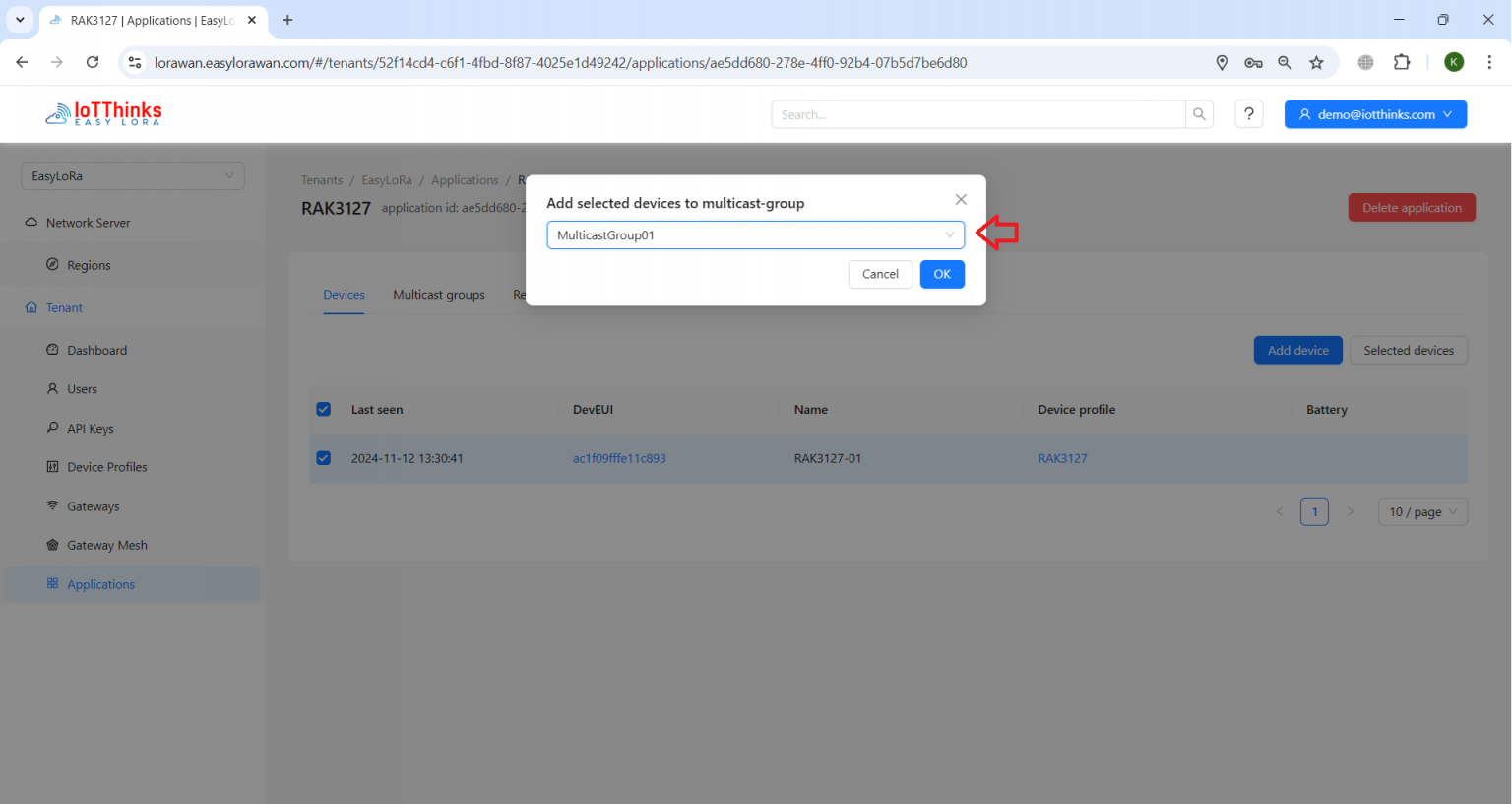 Create LoRaWAN multicast group and send multicast downlink - IoTThinks.com